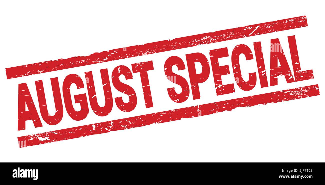 AUGUST SPECIAL text written on red rectangle stamp sign Stock Photo - Alamy