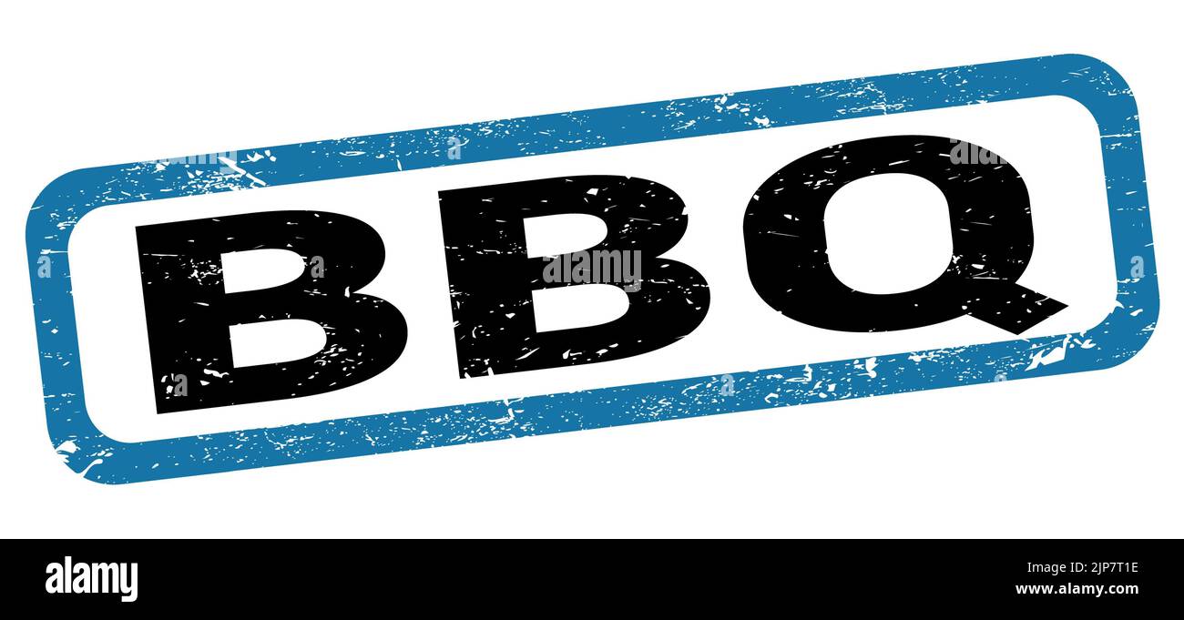 BBQ text written on blue-black rectangle stamp sign Stock Photo - Alamy