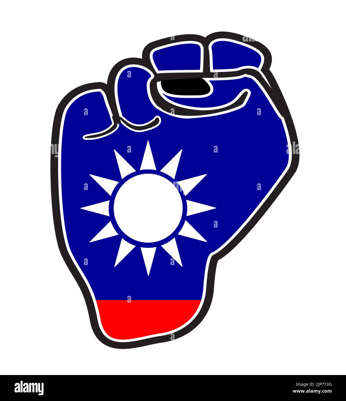 A black outline power fist over the Taiwan flag icons isolated on a ...