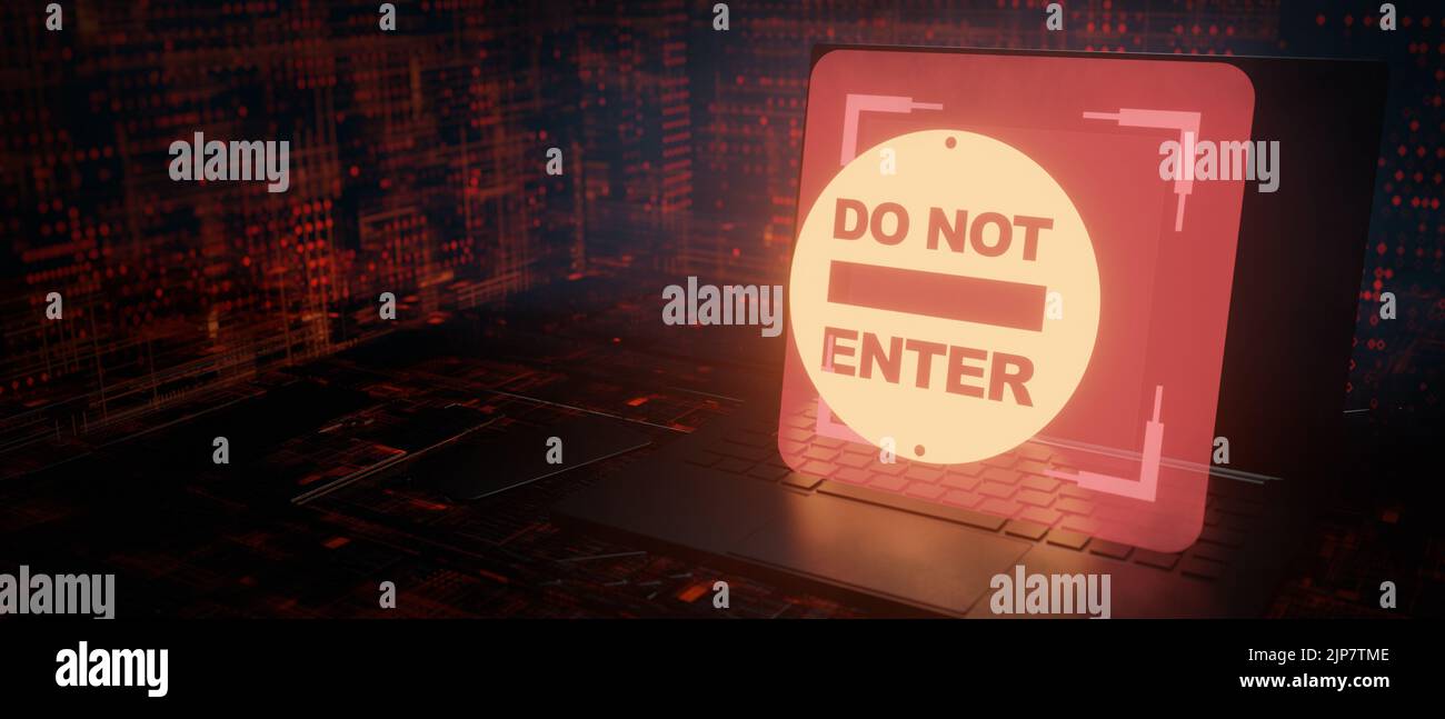 Do not enter sign glowing laptop 3D Render Stock Photo - Alamy