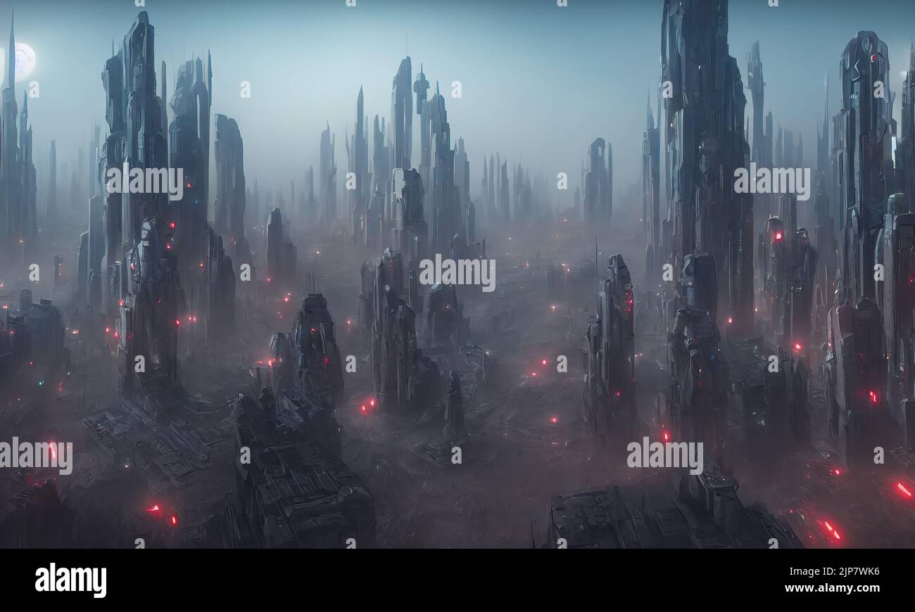 Brutal city of an alien civilization. Entire surface of the planet is ...