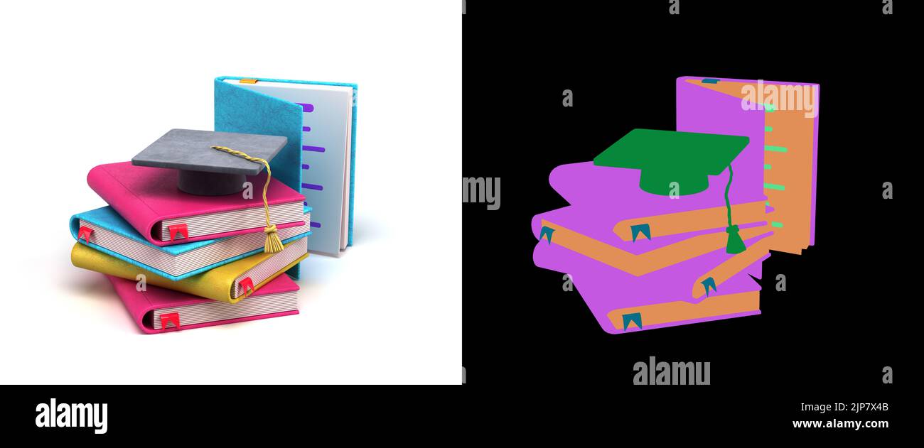 self learning concept blank books in stack 3d illustration on white ...