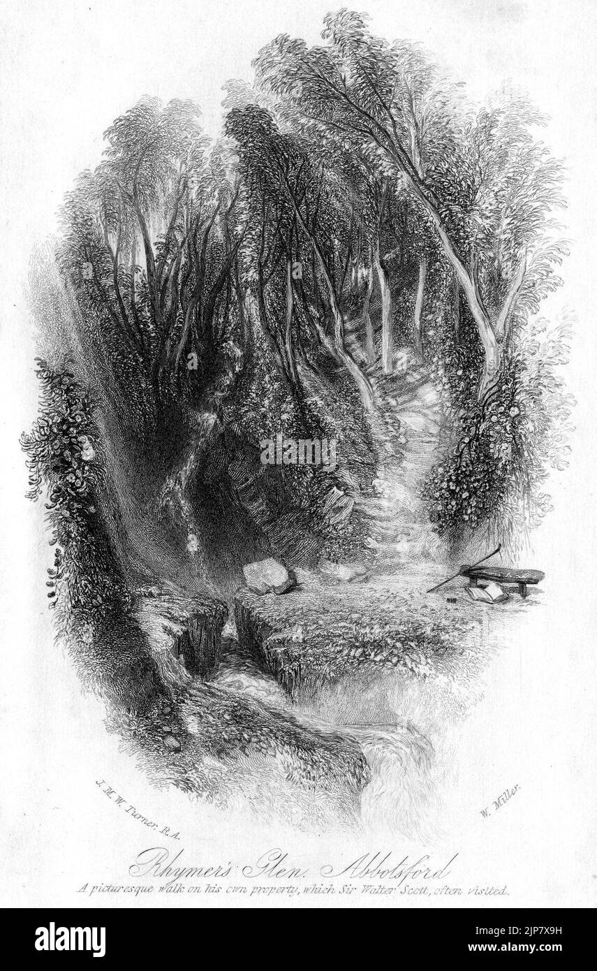 The Rhymer's Glen engraving by William Miller after Turner R542 Stock ...