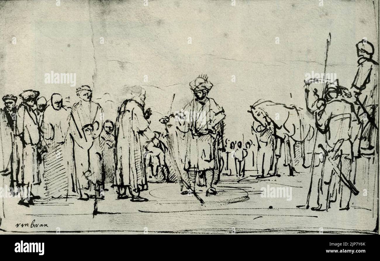 The Roman Consul Popilius Lenas Drawing a Line Around King Antiochus ...