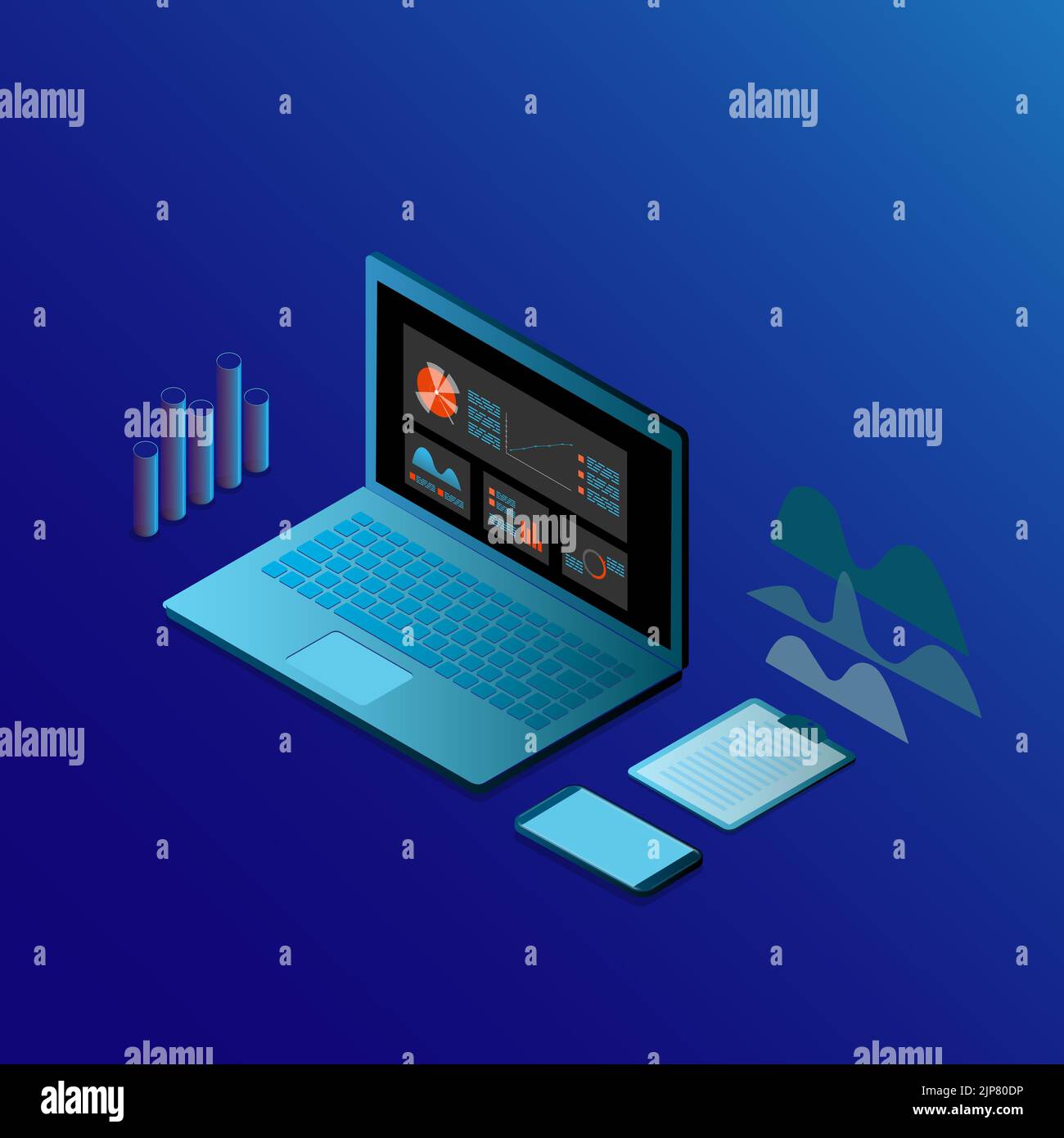 Realistic trendy modern laptop in isometry vector illustration Stock ...