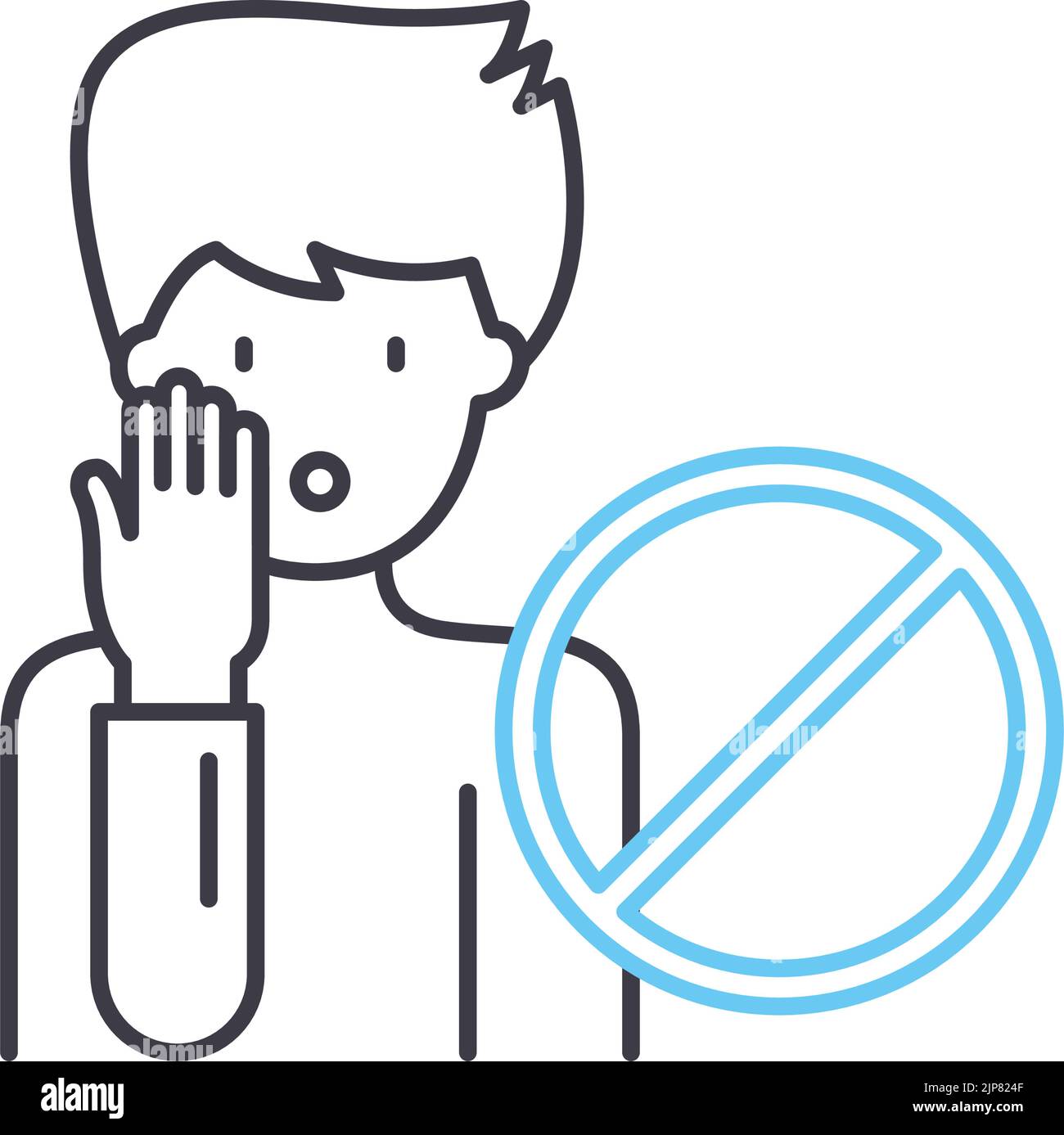 avoid touching face line icon, outline symbol, vector illustration ...