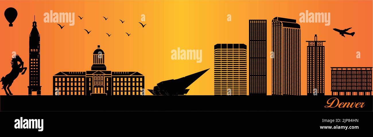 Denver city skyline silhouette - illustration, Town in orange ...