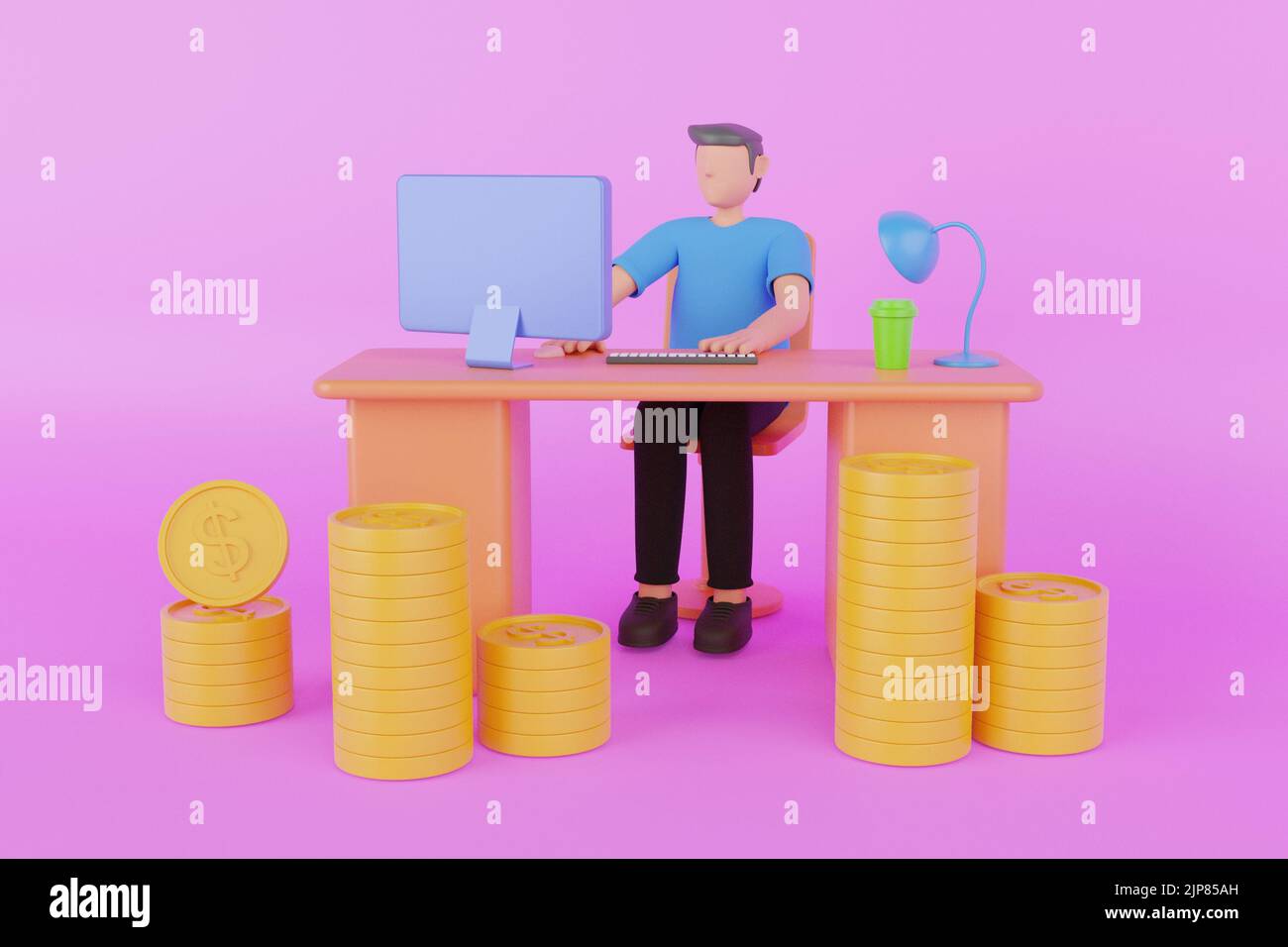 3d illustration of earning money from the internet. making money with a ...