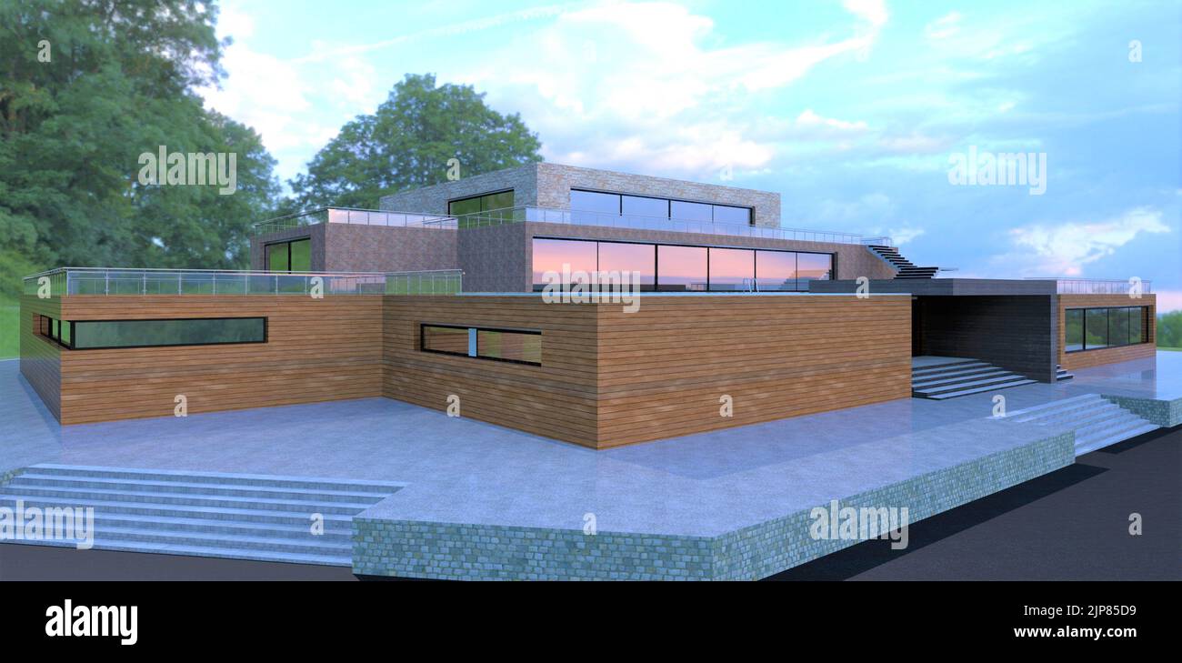 Wooden exterior. The concept of a spacious estate. Facing front board ...