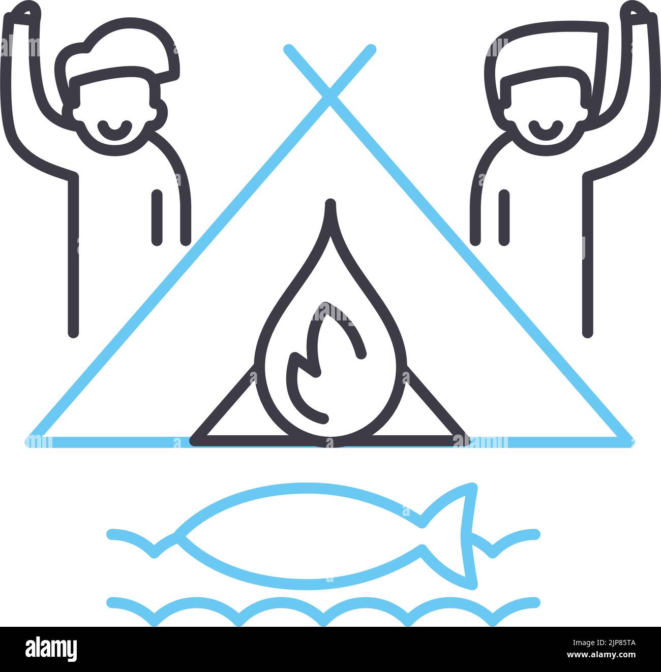 cooperative survival camp line icon, outline symbol, vector ...