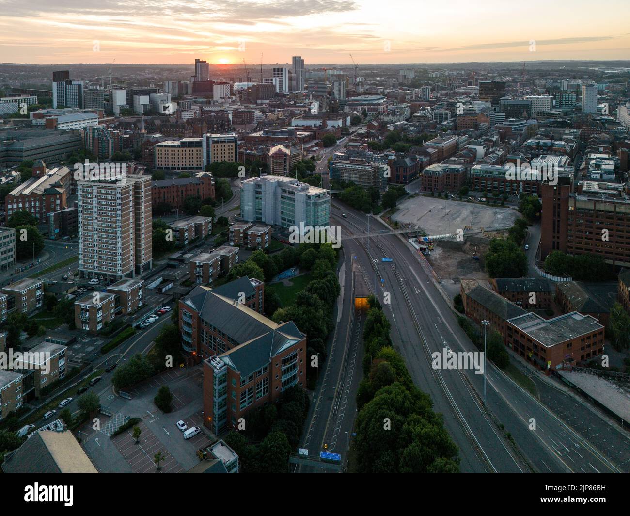 drone shot of Leeds city centre with the A58 Leeds inner ring road in ...