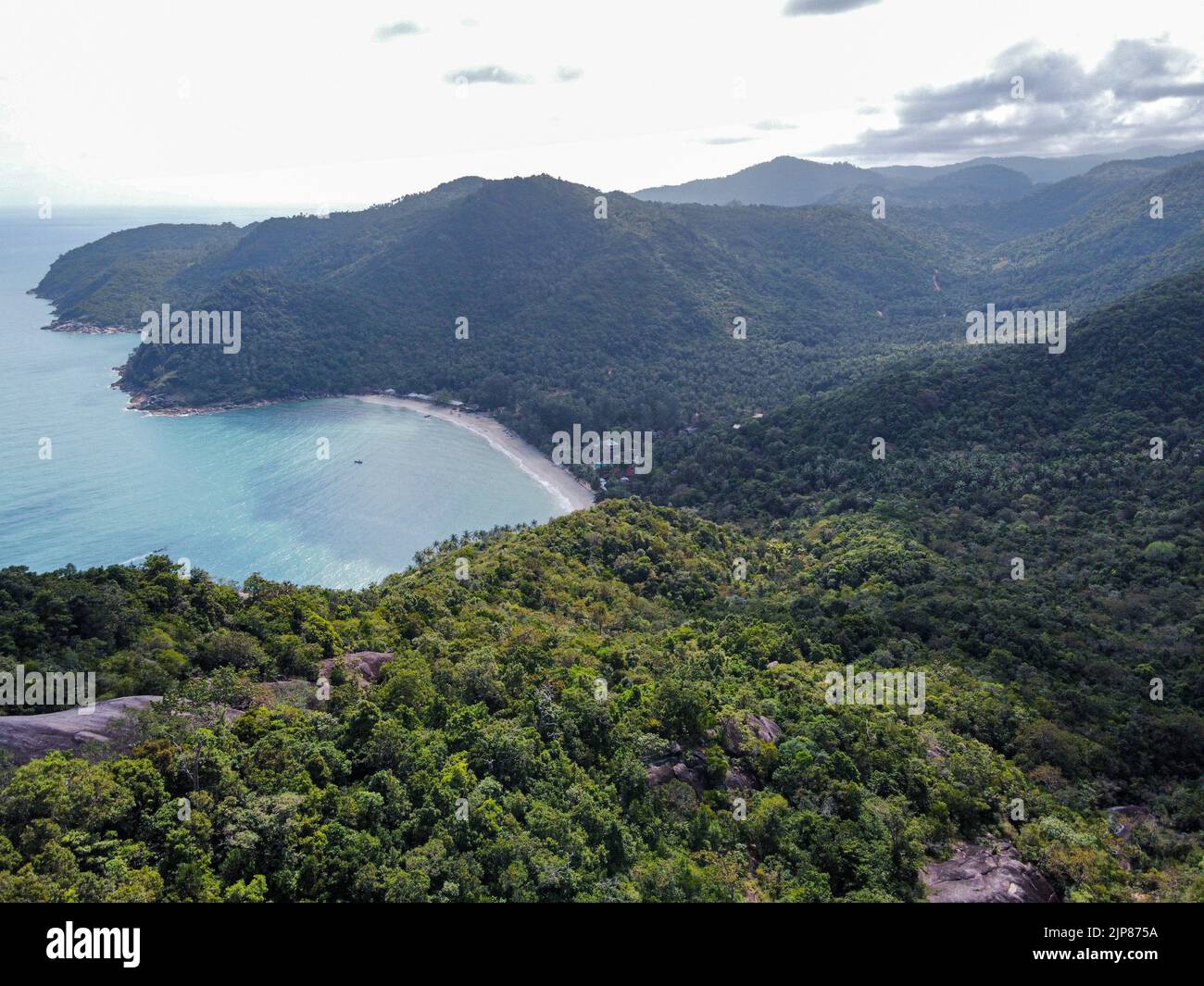 A bird's eye view of Koh Phangan island covered with greenery in ...