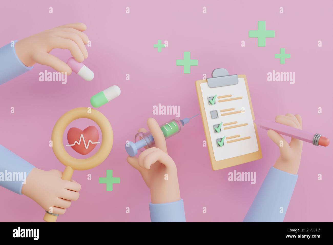 3d prescription rx with pills and medicines. Doctor's paper form ...