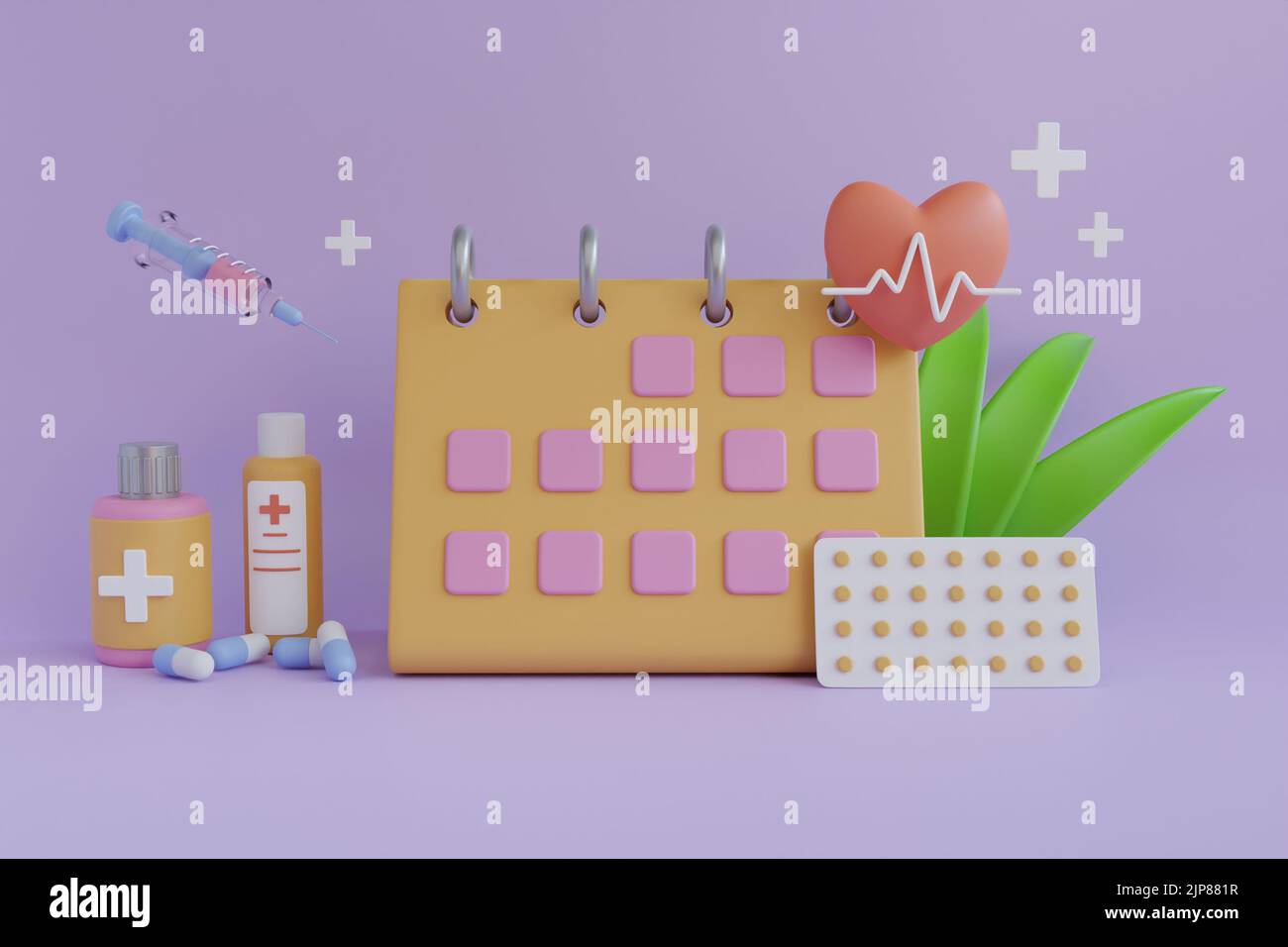 3d rendering of medicine schedule, reminder, notification concept ...