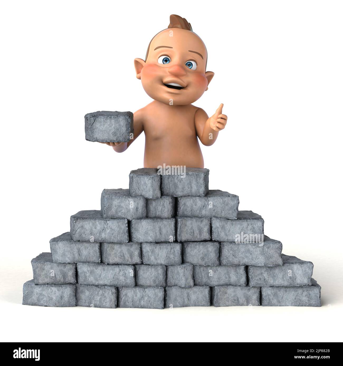 Fun 3D cartoon baby building a wall Stock Photo - Alamy