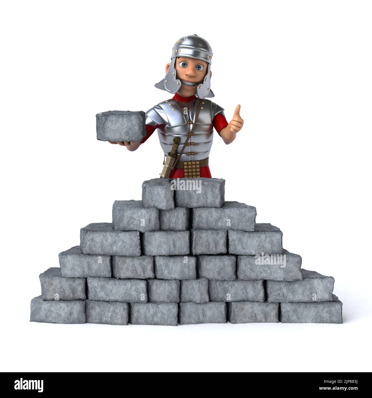 Fun 3D cartoon roman soldier building a wall Stock Photo - Alamy