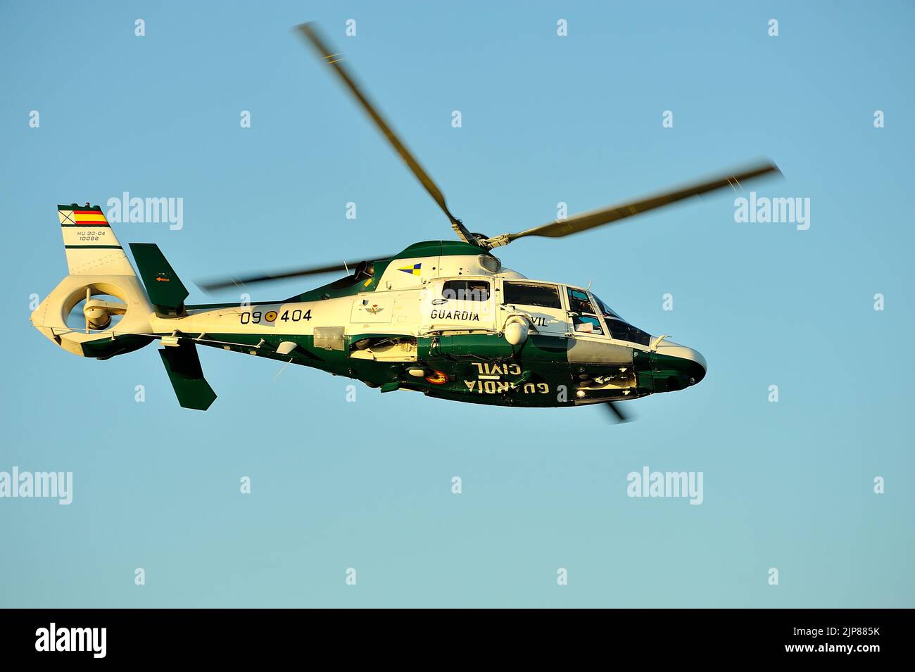 Gijon, Spain - July 23, 2022. Botton view of Guardia Civil Eurocopter ...