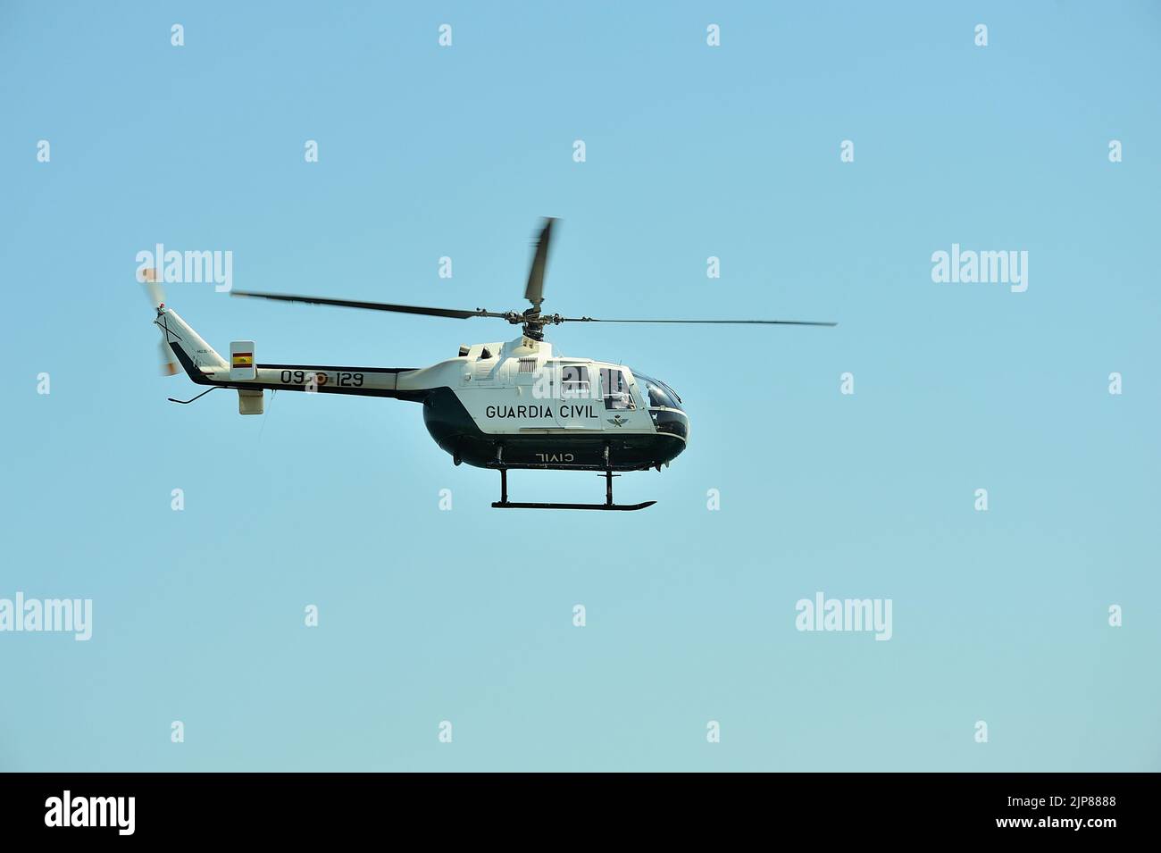 Gijon, Spain - July 24, 2022. Guardia Civil helicopter BO-105 in full ...