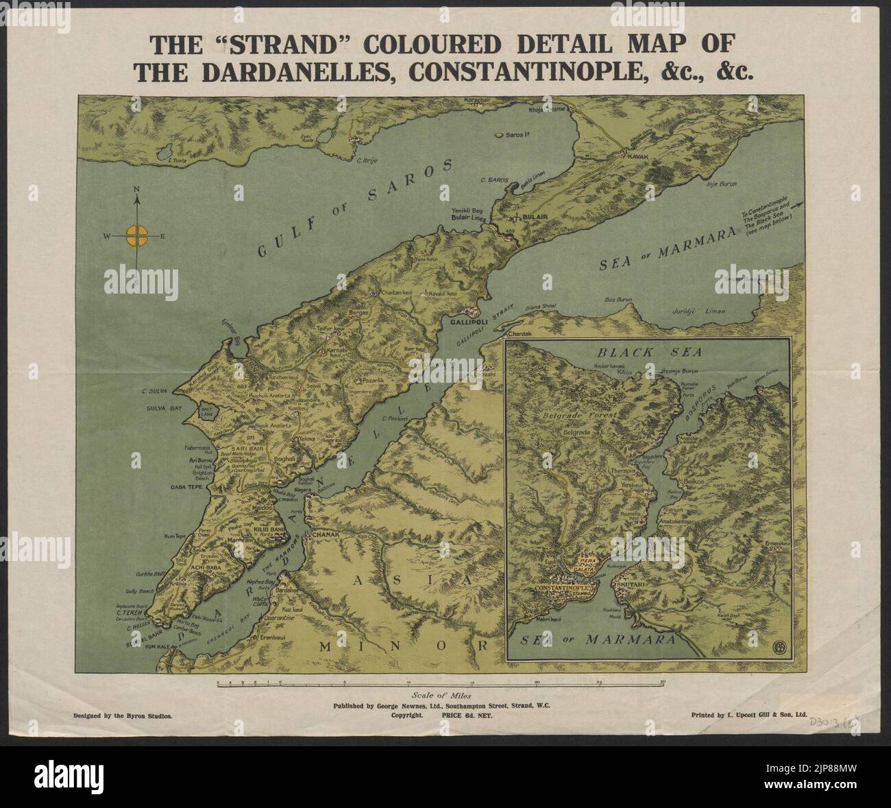 The Strand coloured detail map of the Dardanelles, Constantinople ...