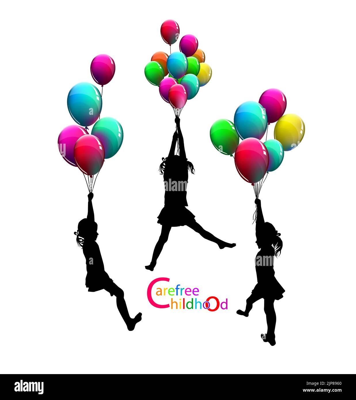 Flying girls in balloons. Happy birthday. Vector illustration Stock ...