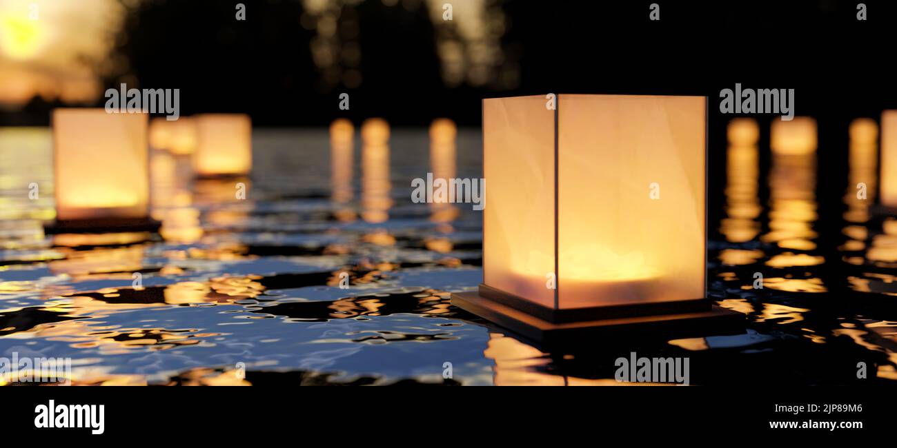 A beautiful lantern floating on the river at night. Loy Krathong ...