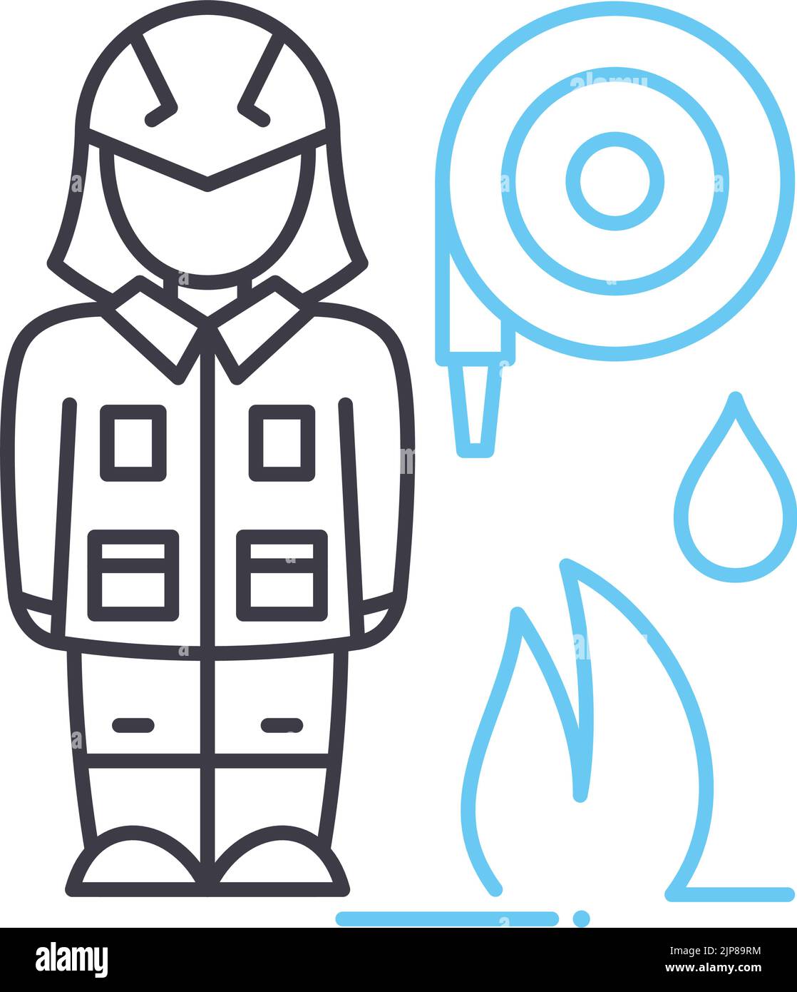 firefighter work line icon, outline symbol, vector illustration ...