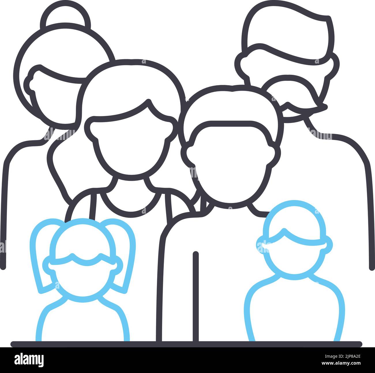 big family line icon, outline symbol, vector illustration, concept sign ...