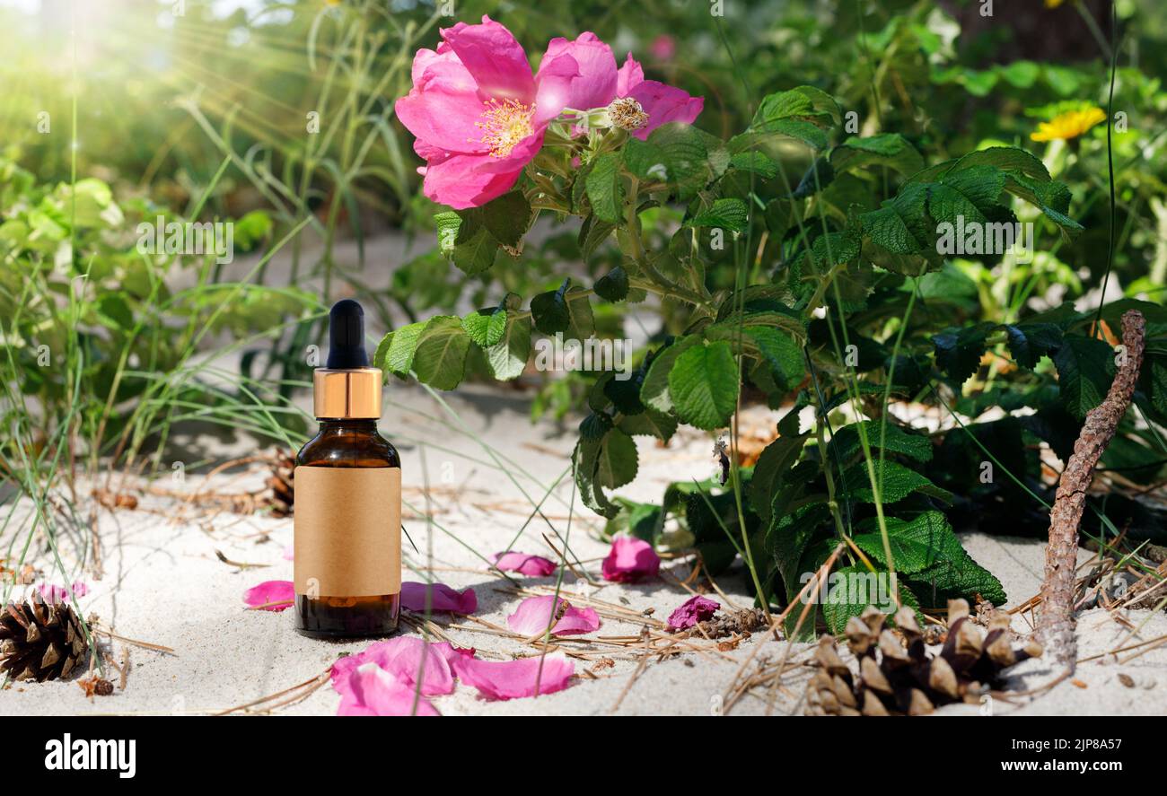 Mock-up of atheric oil bottle for presentation of cosmetic product ...