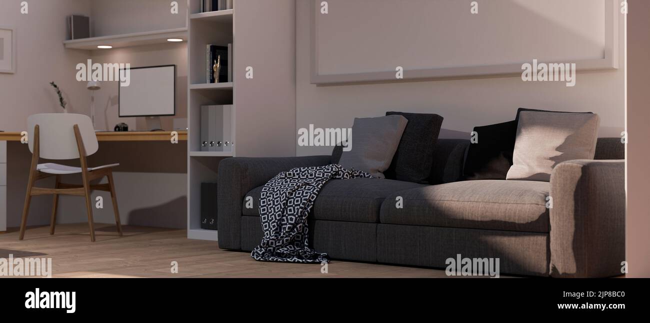 Comfortable apartment living room and working space interior design ...