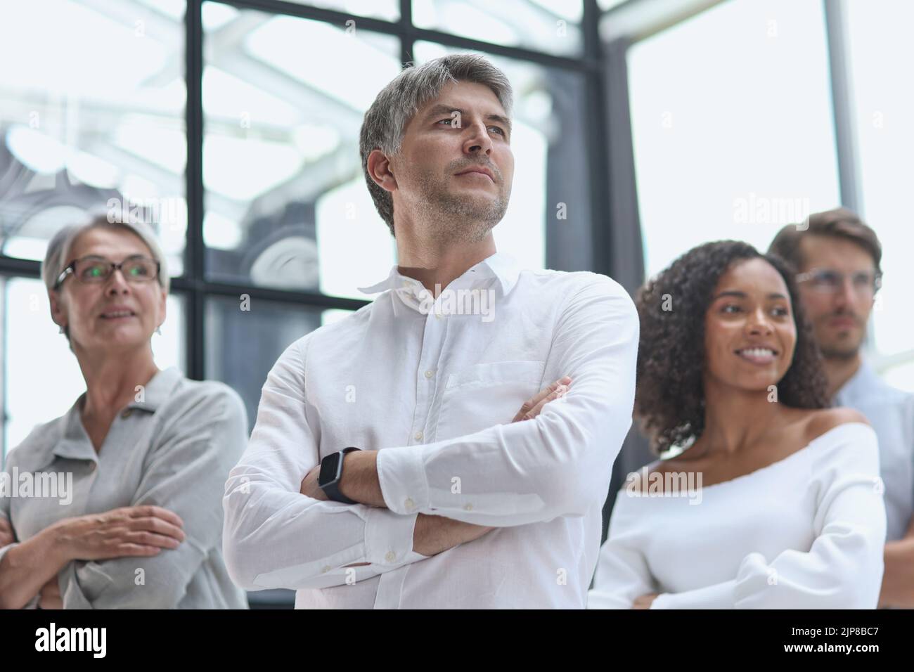 Conversation between managers and employees in the office Stock Photo ...