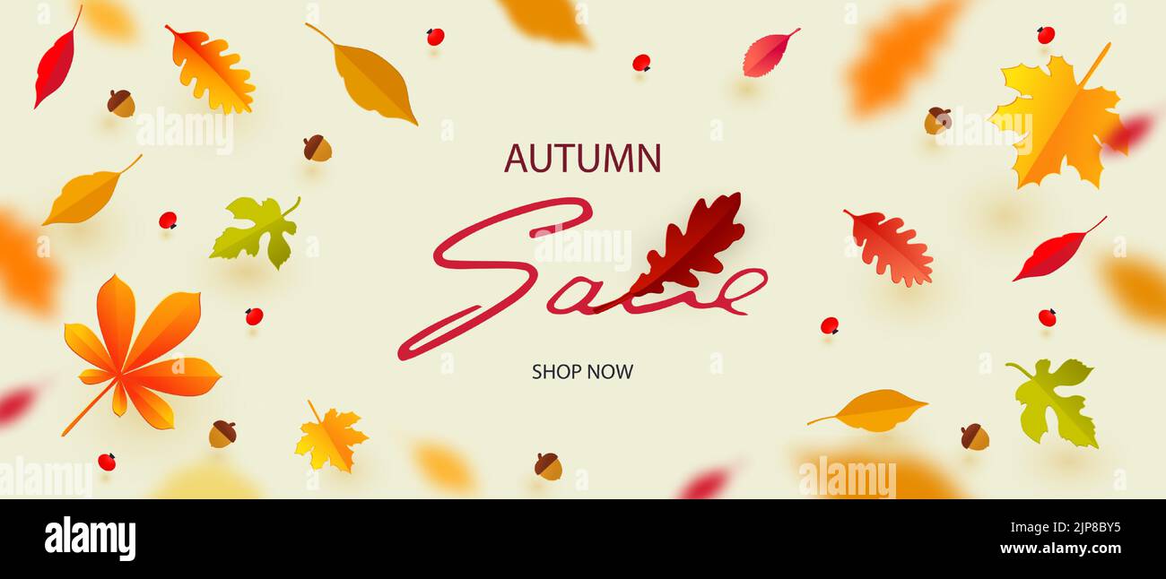 Hello, Autumn. Minimal background with autumn yellow, orange leaves ...