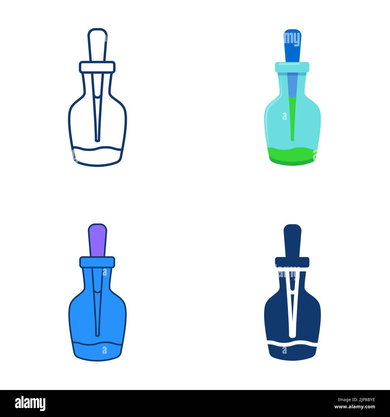 Glass dropper bottle icon set in flat and line style. Cosmetic or ...