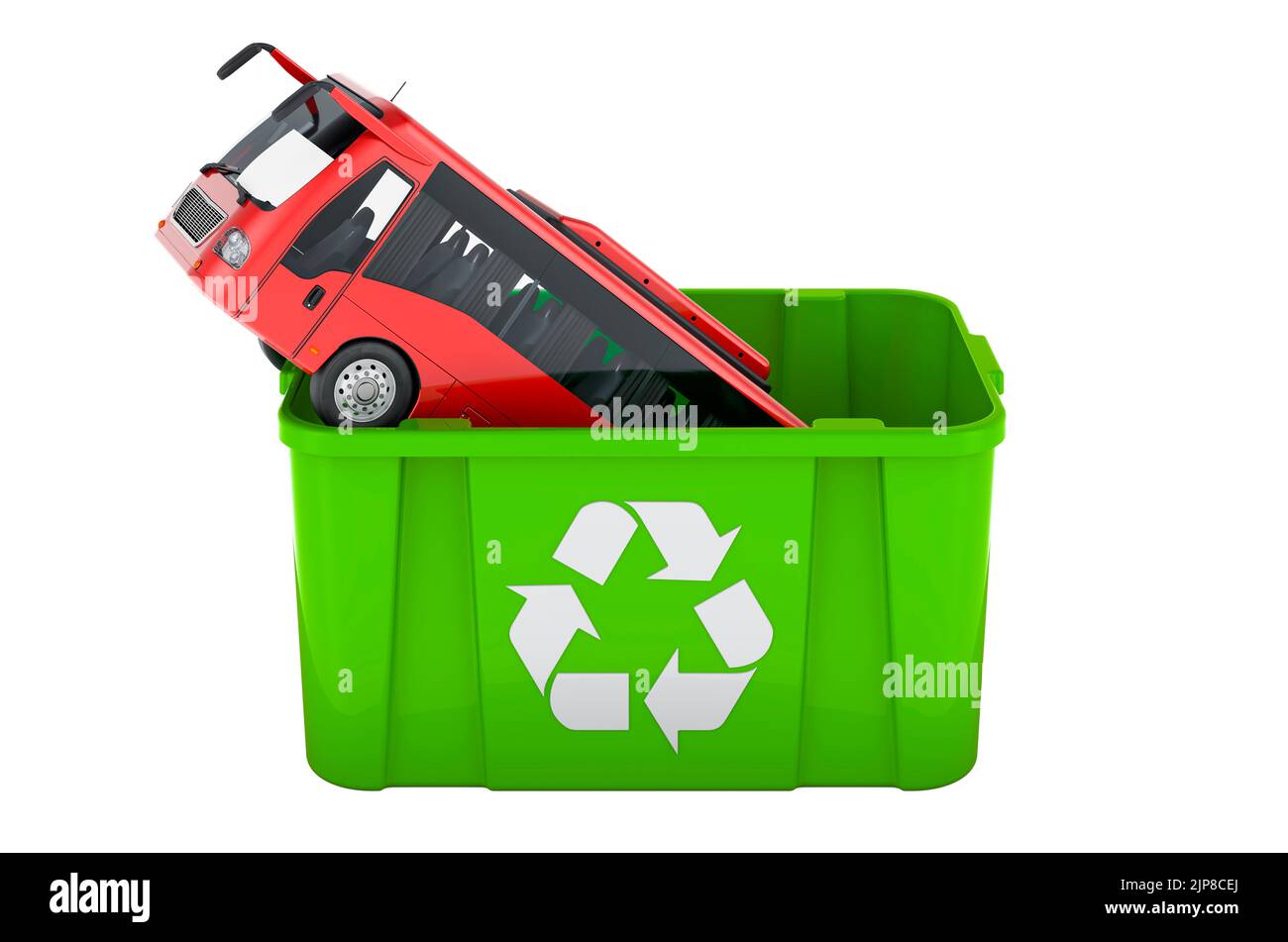 Recycling trashcan with bus, 3D rendering isolated on white background ...