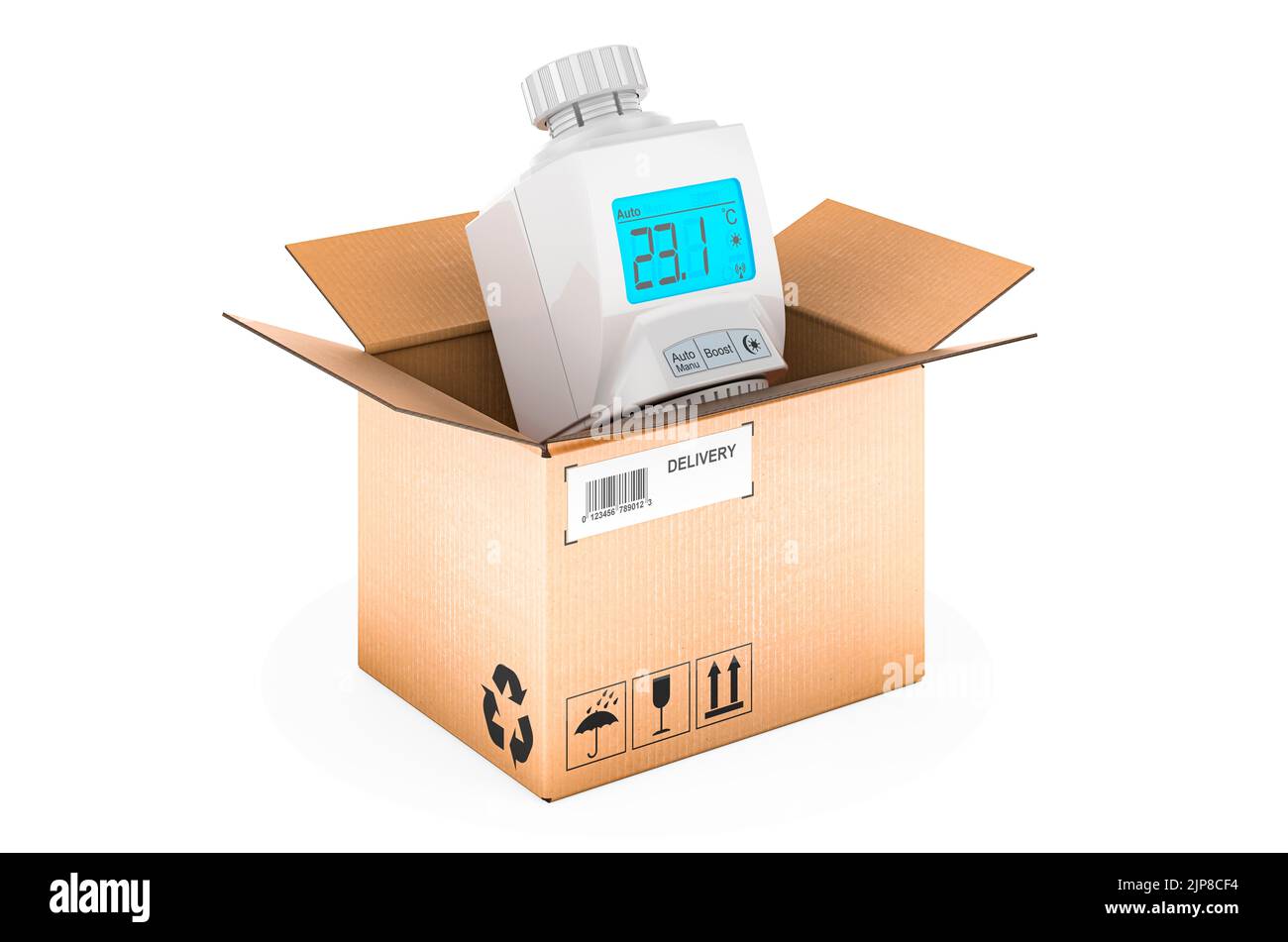 Digital radiator thermostatic valve inside cardboard box, delivery ...