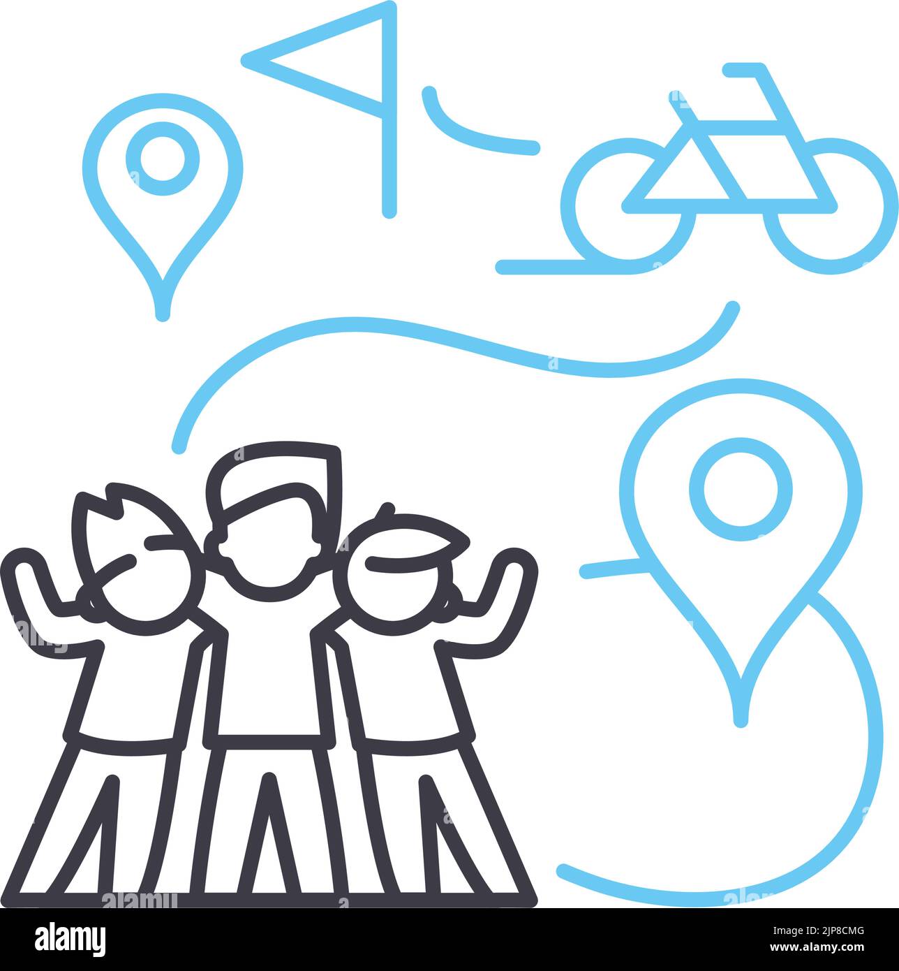 bicycle tour line icon, outline symbol, vector illustration, concept ...