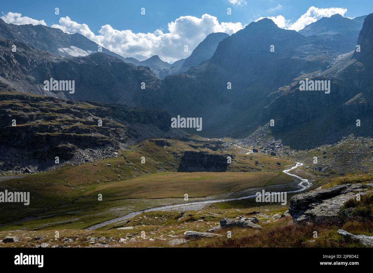 Mountain landscape around the border pass of Clapier in the Alps in ...