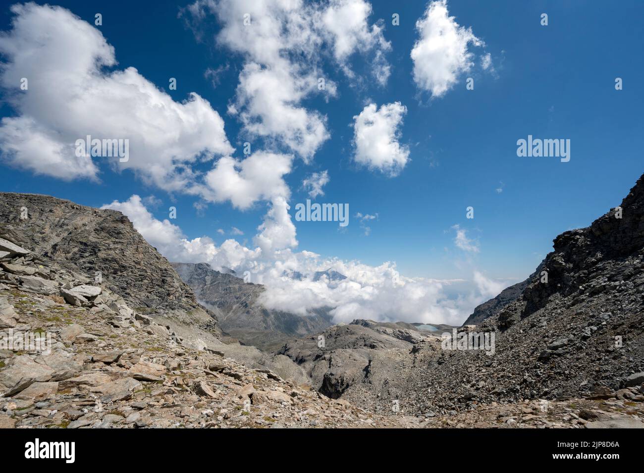 high altitude mineral landscape on the Agnel border pass in the Vanoise ...