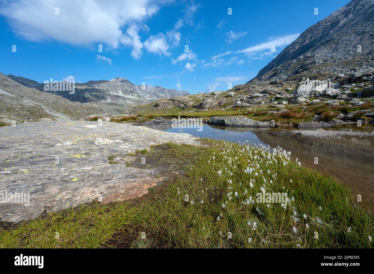 Mountain landscape in summer with a small high altitude lake in the ...