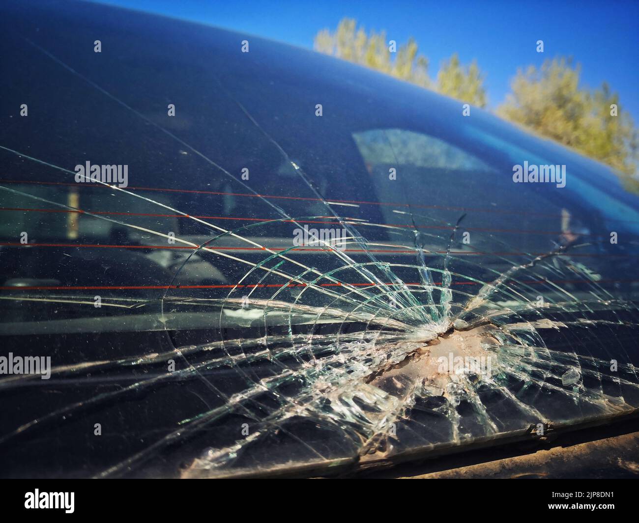 Broken car windshield. Damage to the glass due to road accident Stock ...