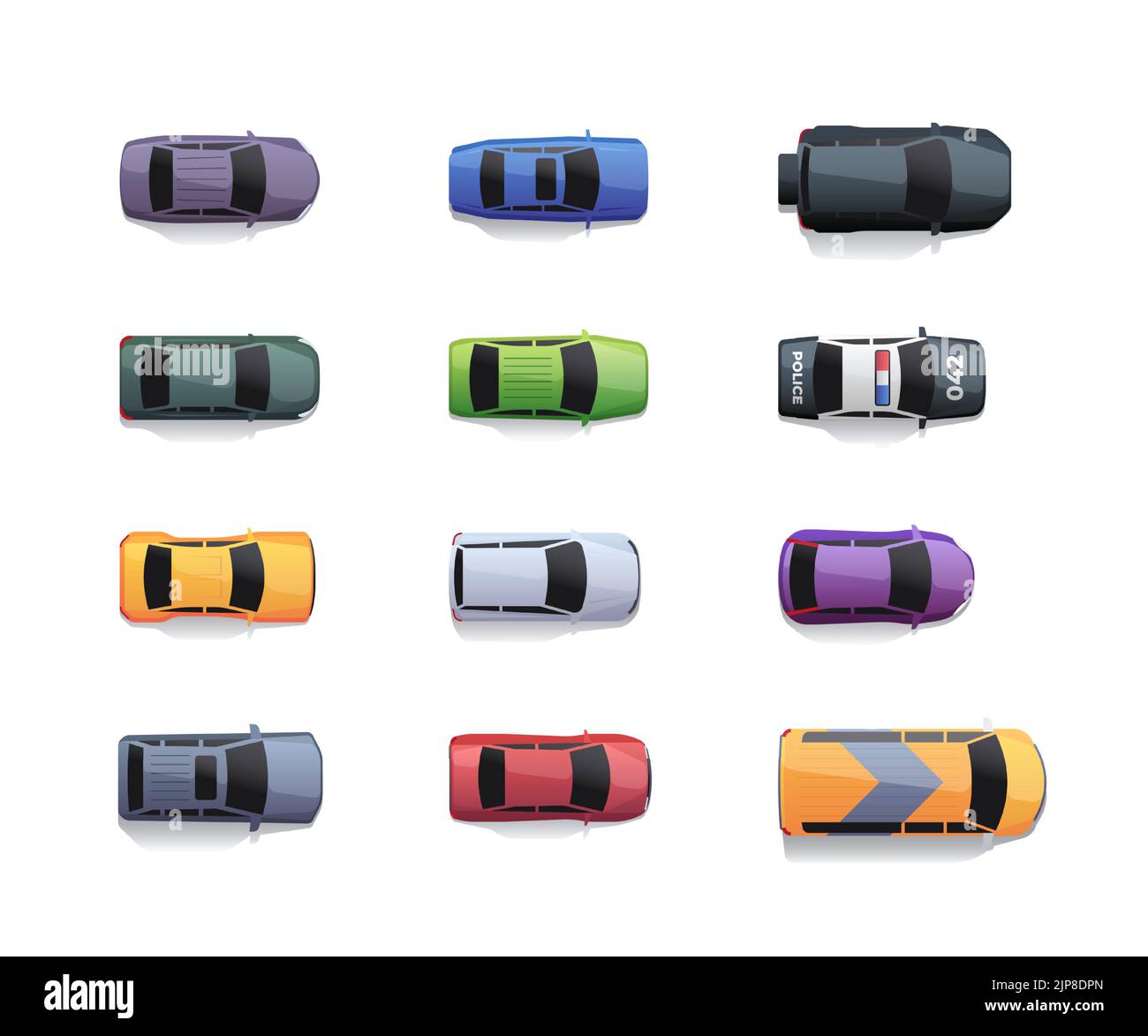 Cars top view. 2D traffic from above, various automobile for city ...