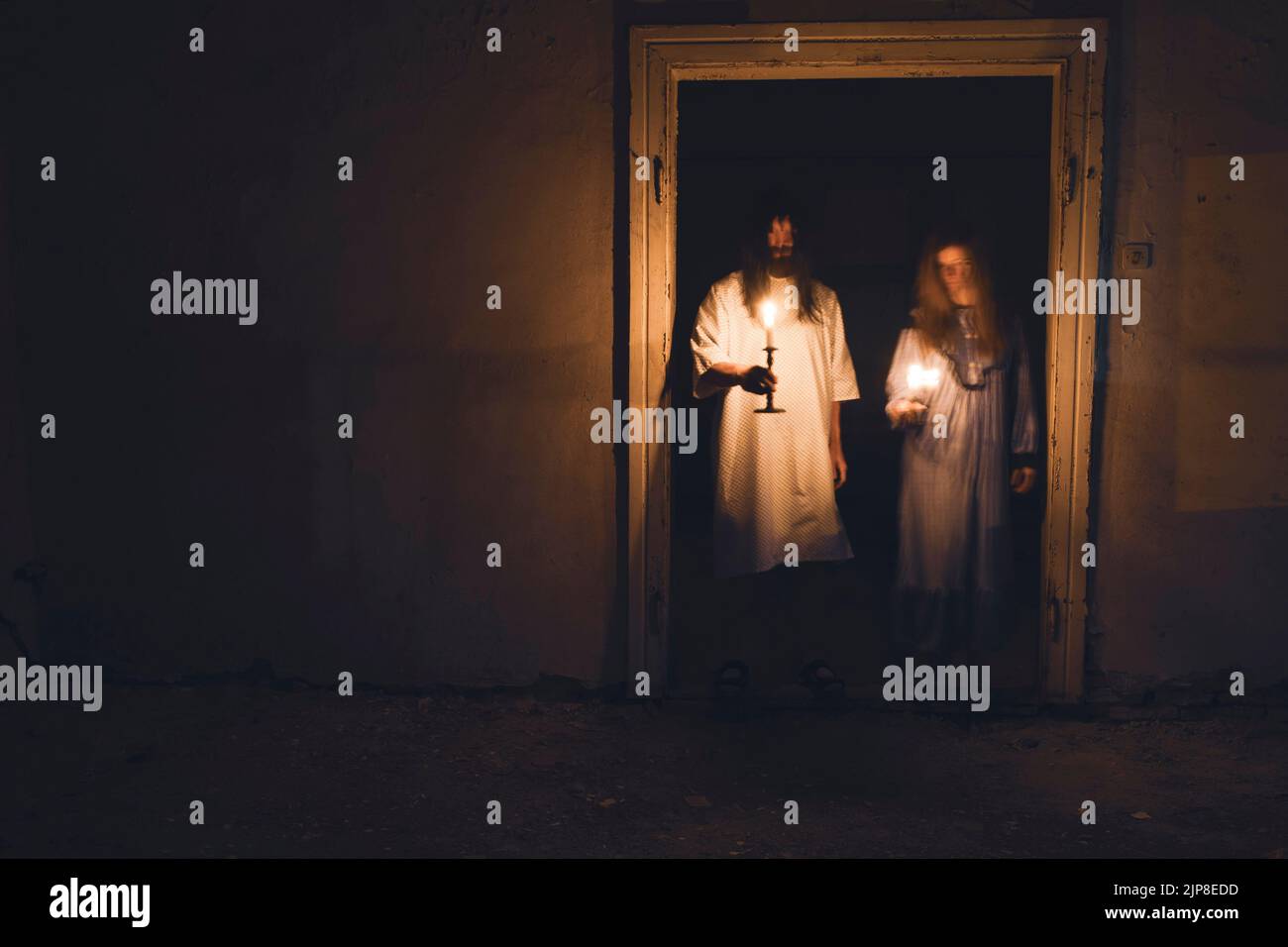 Ghosts in abandoned, haunted house. Horror scene of scary spirit of a ...
