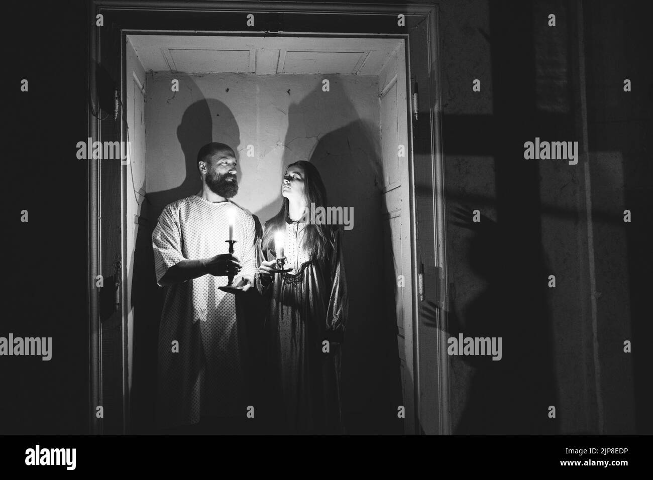 Ghosts in abandoned, haunted house. Horror scene of scary spirit of a ...