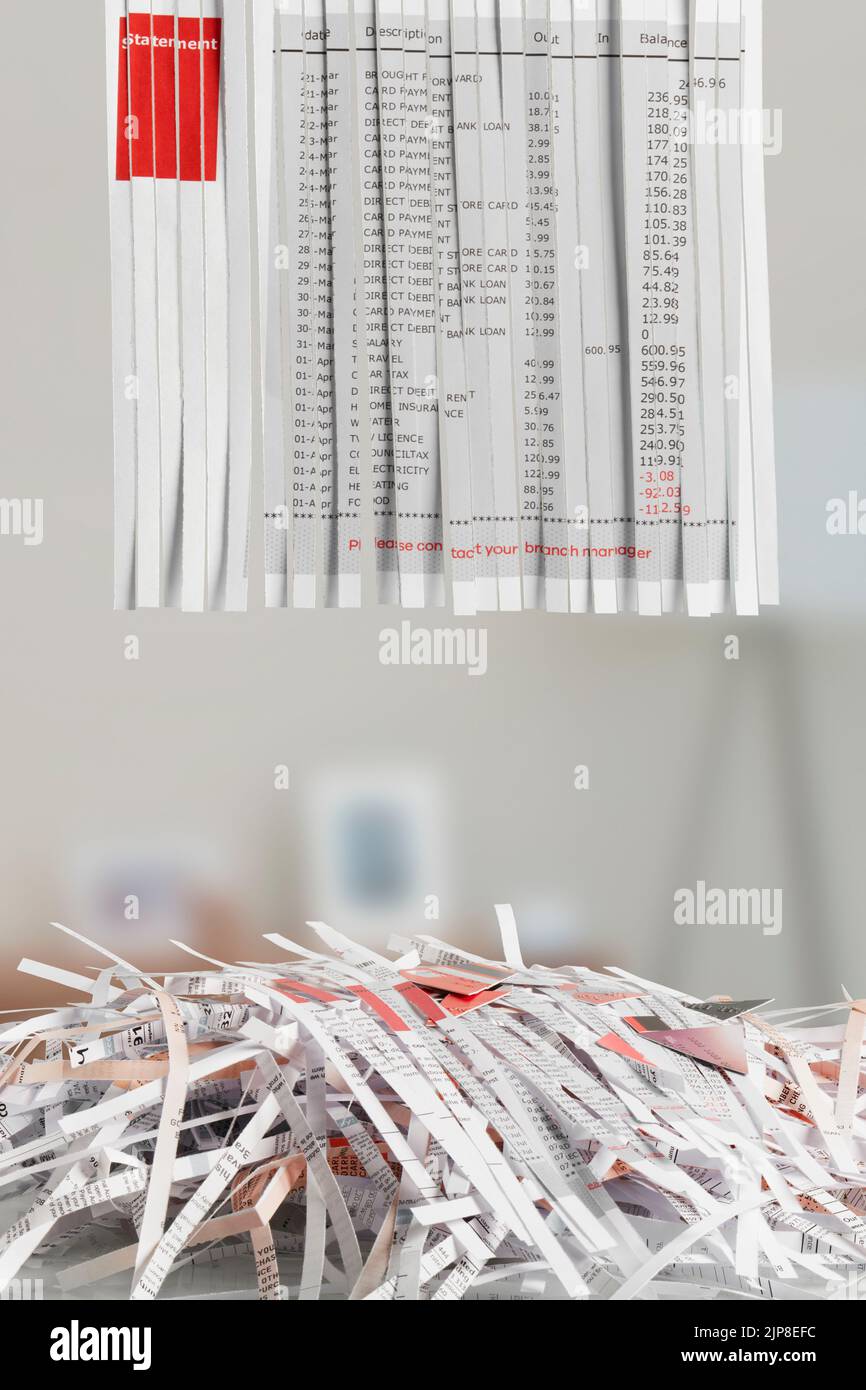 Shredded Bank Statement showing account in debt Stock Photo - Alamy