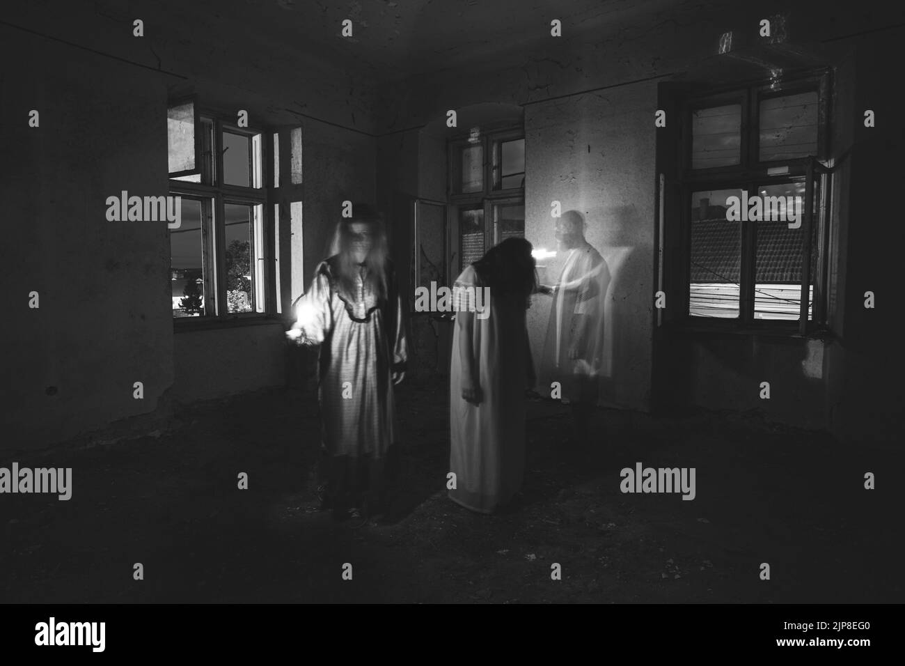 Ghosts in abandoned, haunted house. Horror scene of scary spirits ...