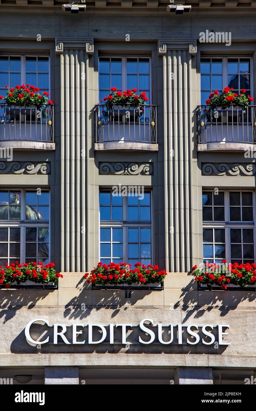 View of the Credit swiss bank building in the center of the old town in ...
