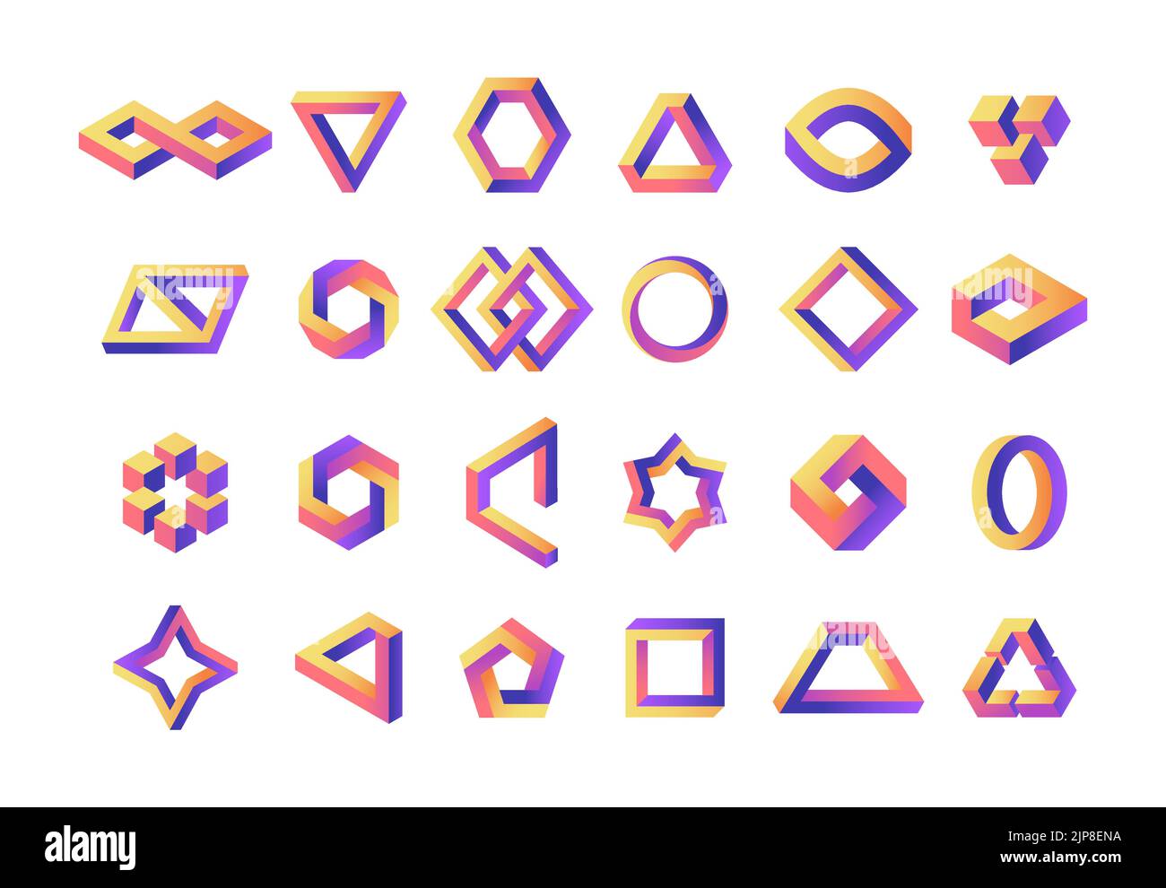 Illusion geometry. Impossible perspective infinite shapes, abstract optical delusion modern ...