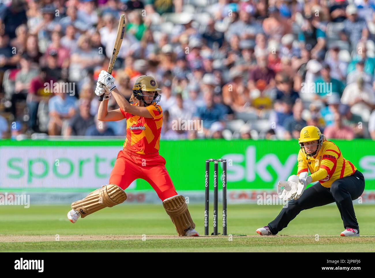 Eve Jones batting for Birmingham Phoenix watched by keeper Abbey ...