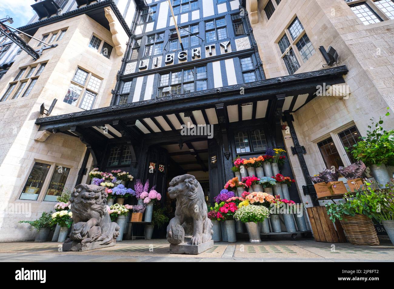 The front entrance of the Tudor styled landmark British department store specializing in ...