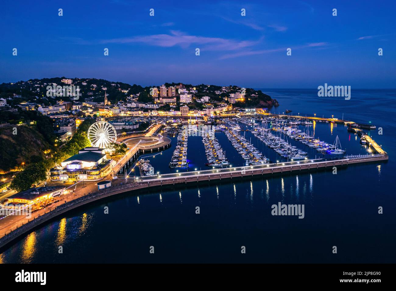 Blue Hour over Torquay Marina from a drone, English Riviera, Torbay ...