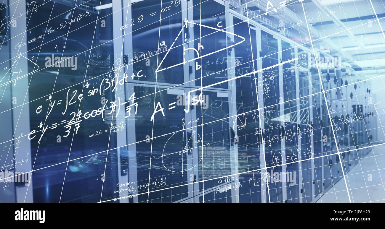 Image of processing data and maths calculations over computer server ...